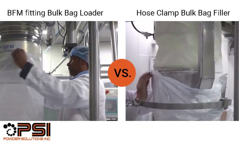 BFM fitting Bulk Bag Loader vs. Hose Clamps | Powder-Solutions, Inc.